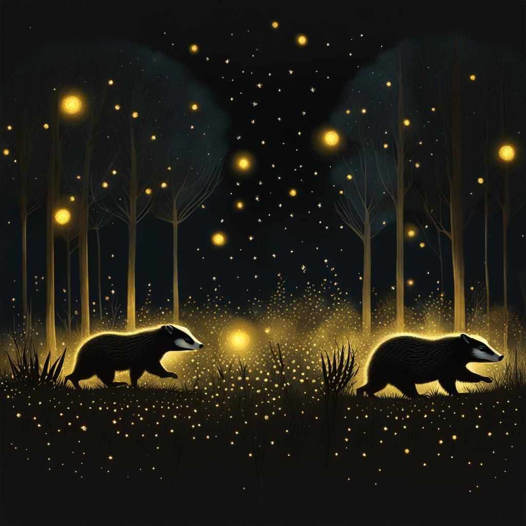 Badgers and Fireflies - AI Generated Artwork - NightCafe Creator