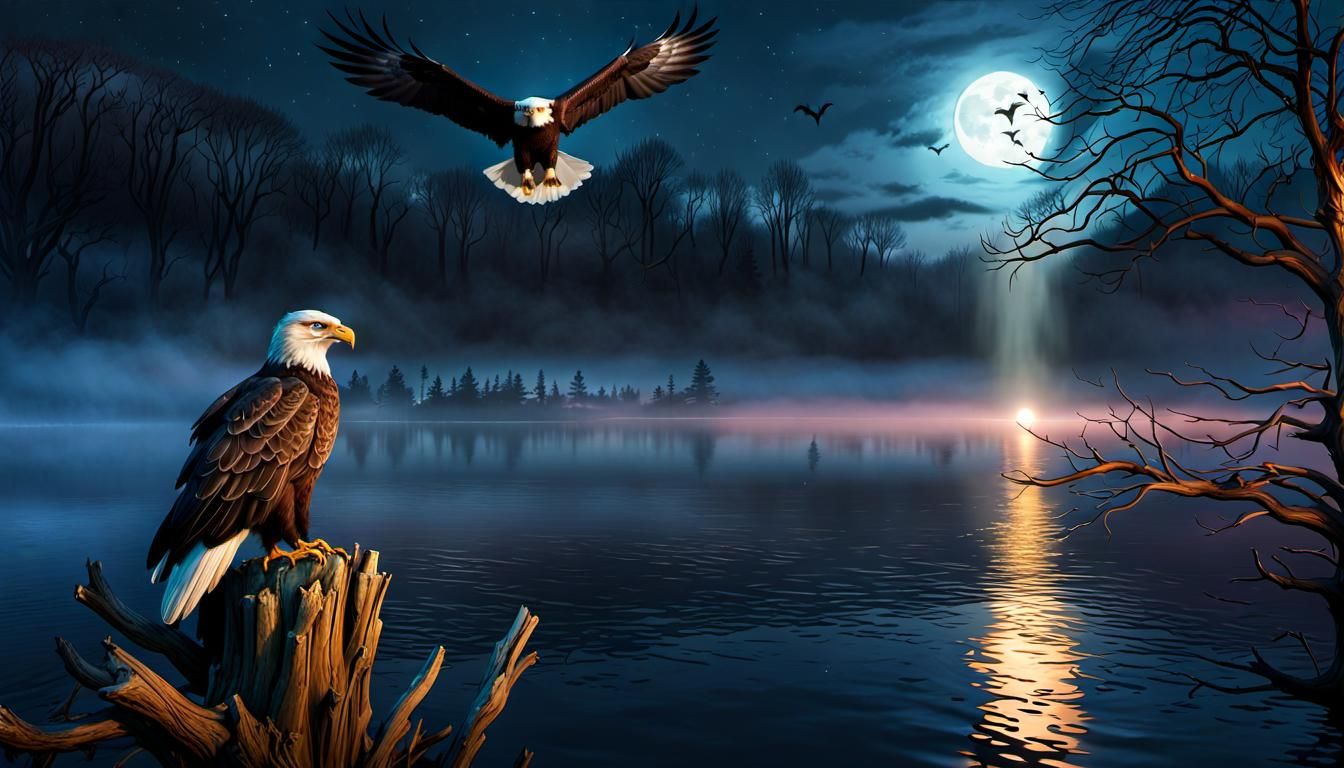 eerie, eyrie, Erie ! A beautiful bald eagle returns to its Eyrie just ...