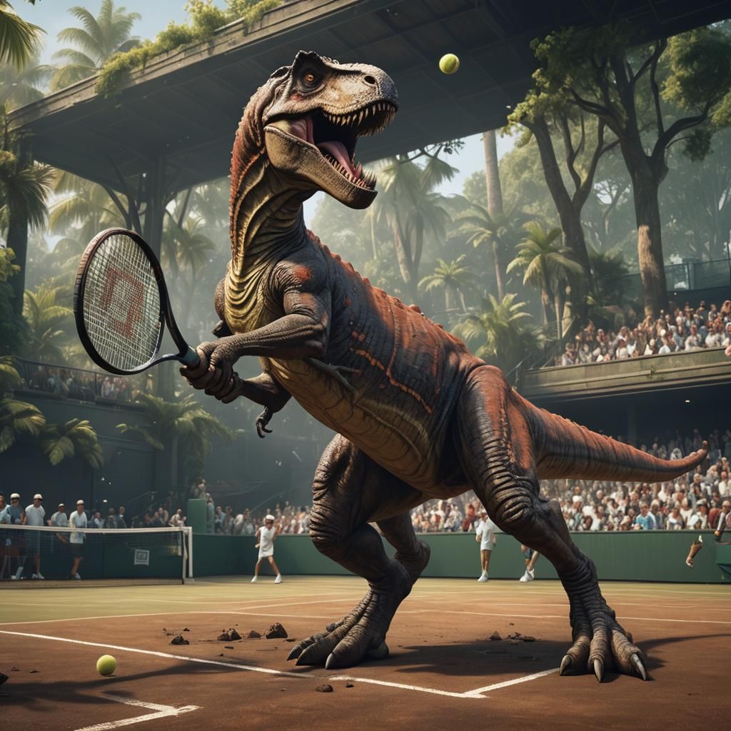 Tyrannosaurus Rex playing tennis - AI Generated Artwork - NightCafe Creator