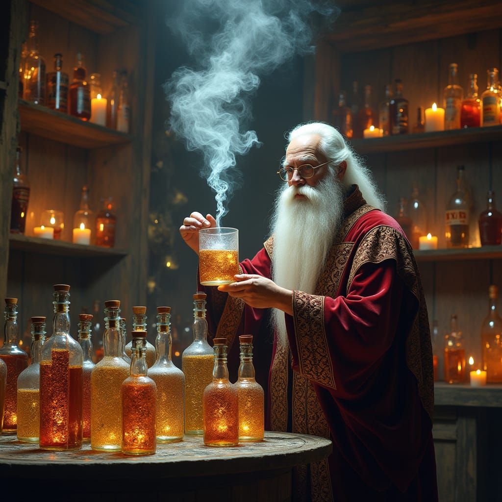 Mystical Alchemist Conducts Whiskey Ritual in Velv... - AI Art