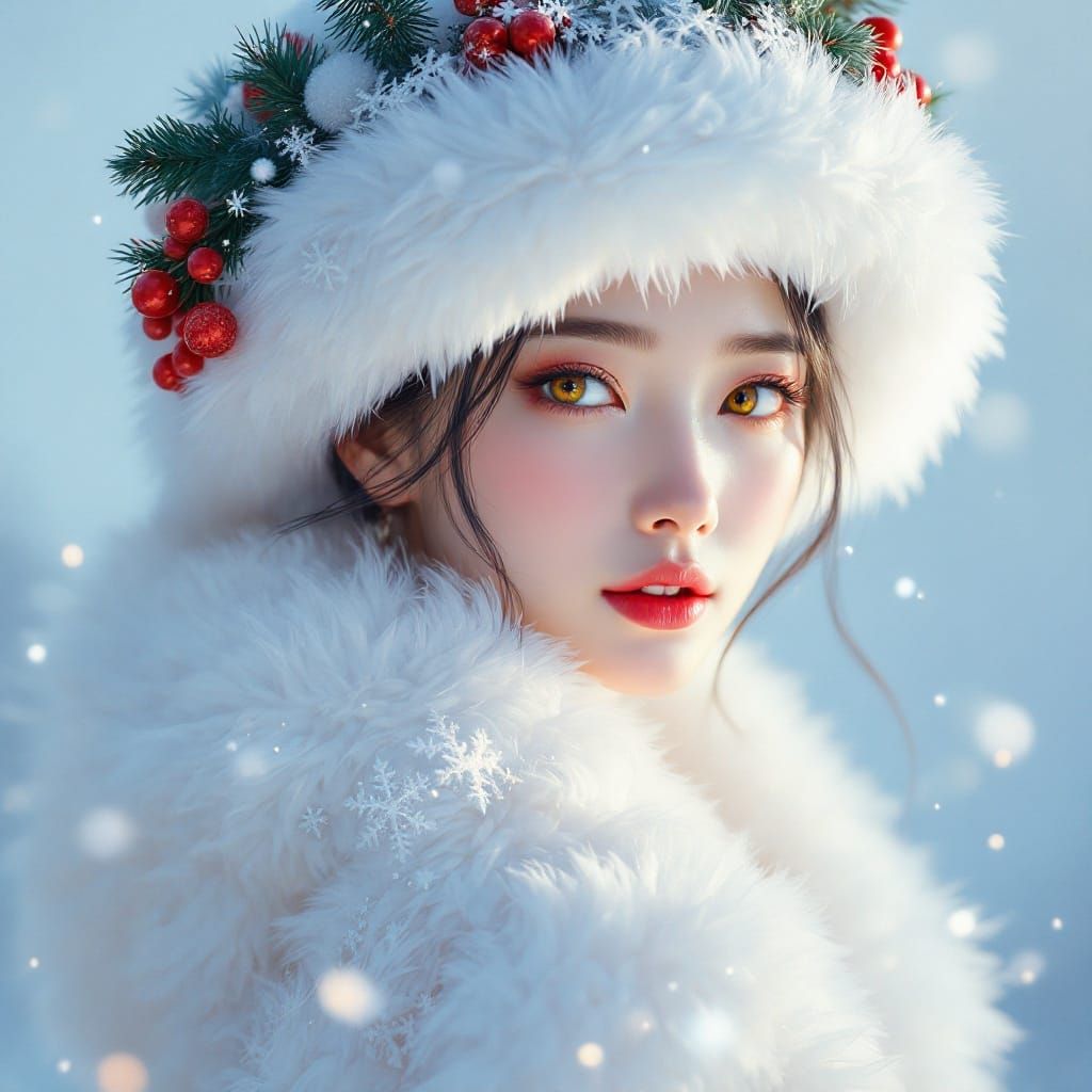 Magnificent Asian Winter Goddess in White Christma... - AI Art