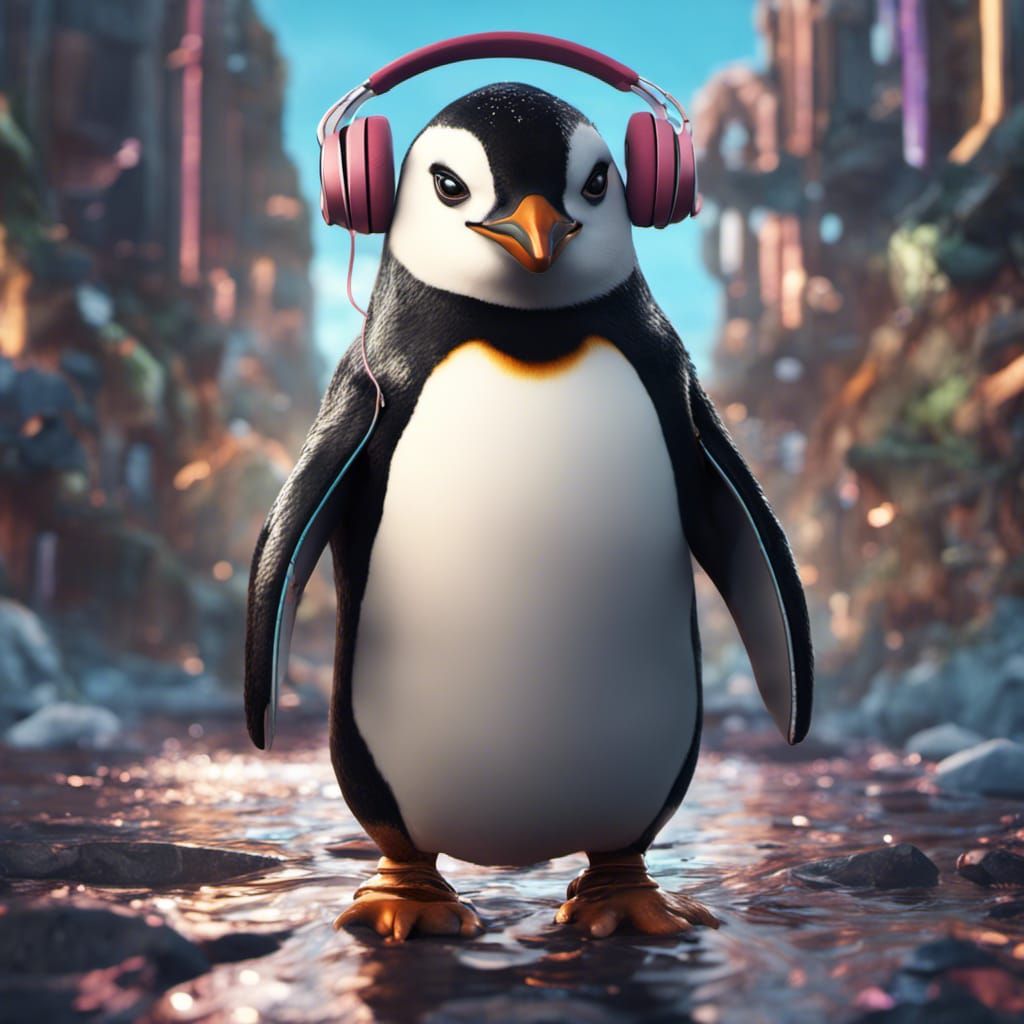 animated penguin with headphones - AI Generated Artwork - NightCafe Creator