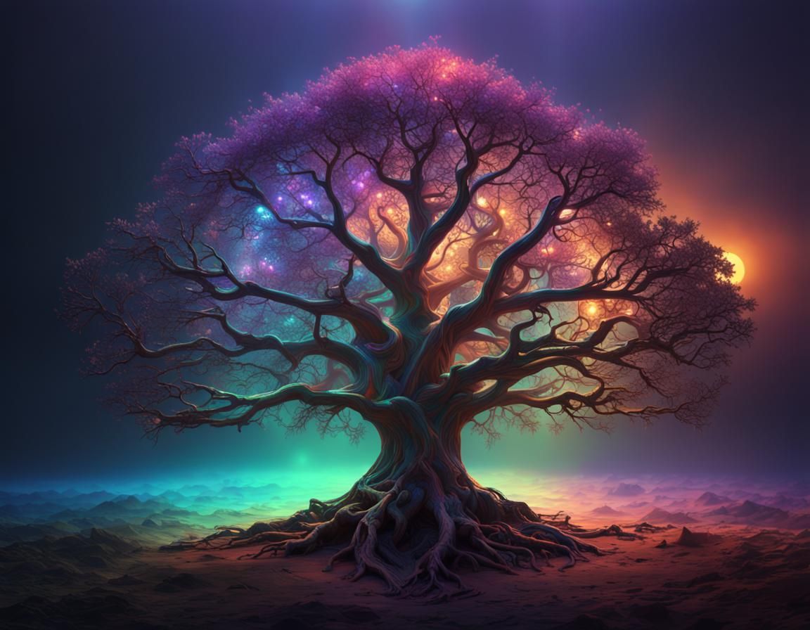 a magnificent iridescent tree of life, ultra hd, 8k, extremely detailed ...