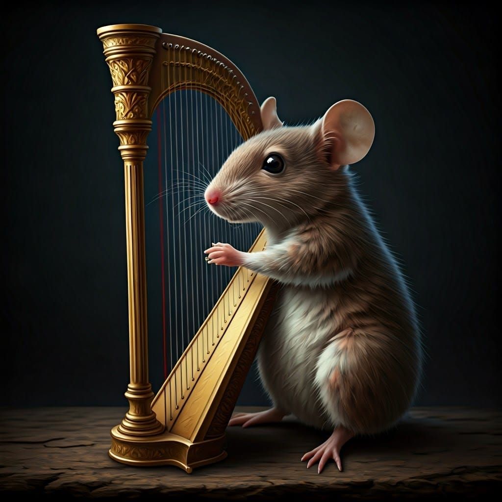 Whimsical Woodland Harpist in E H Shepard Style - AI Art