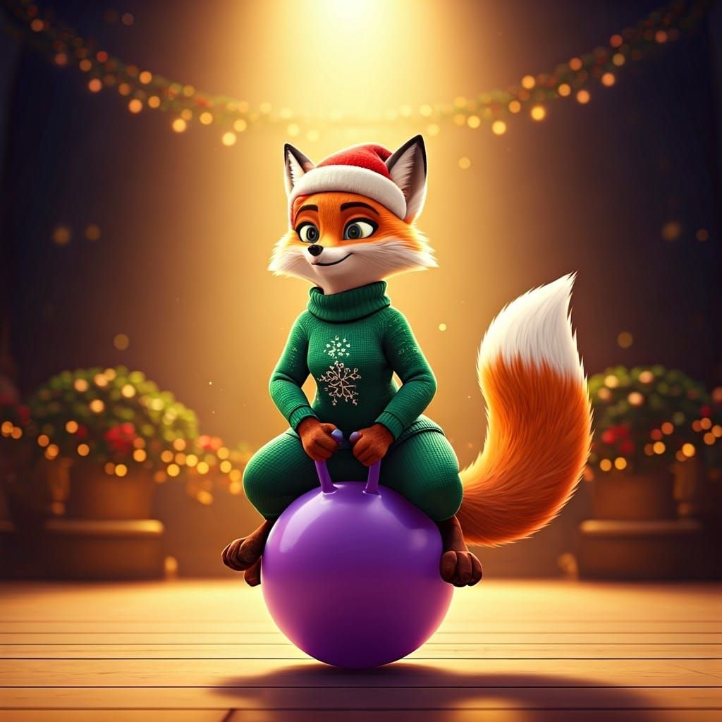 Festive Fox Girl Bounces on a Space Hopper in a Wh... - AI Art