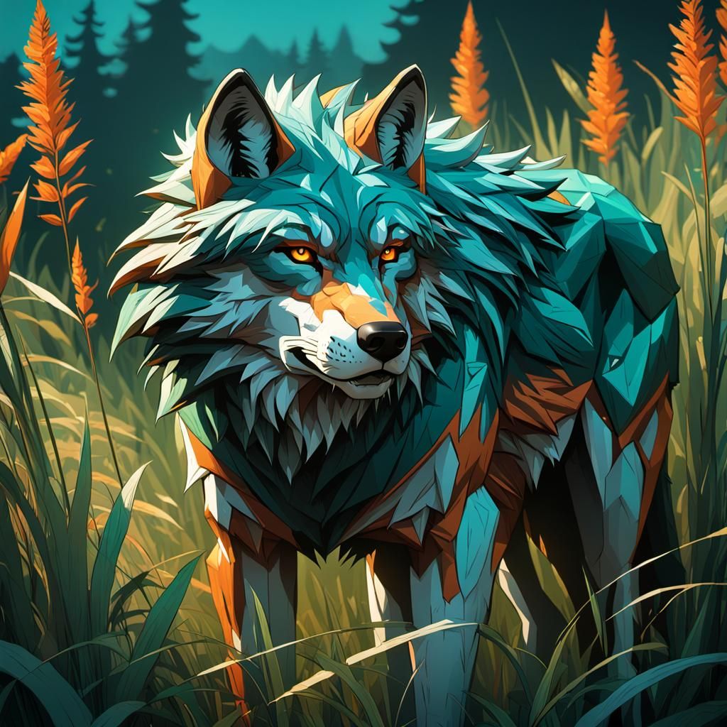 Wolf looking through tall grass - AI Generated Artwork - NightCafe Creator