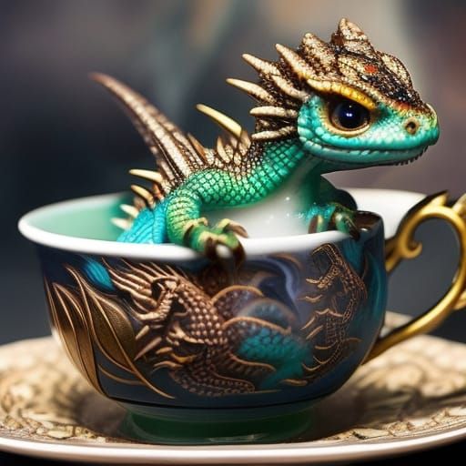 Baby dragon in a teacup - AI Generated Artwork - NightCafe Creator