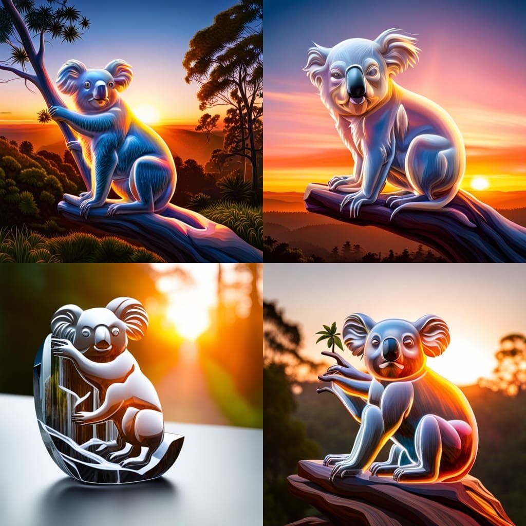 a transparent detailed finecut-crystal Koala standing in front of a ...