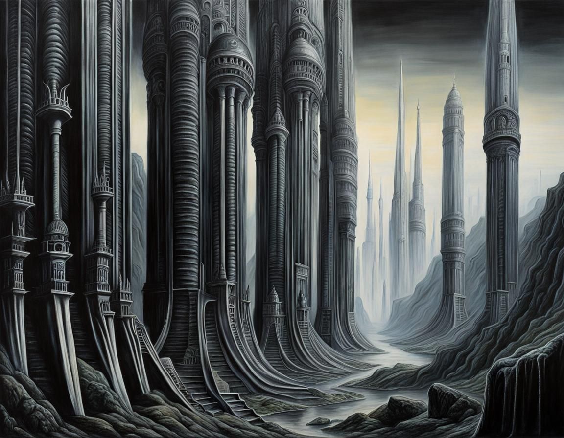 Gigeresque Cityscape 13 - AI Generated Artwork - NightCafe Creator