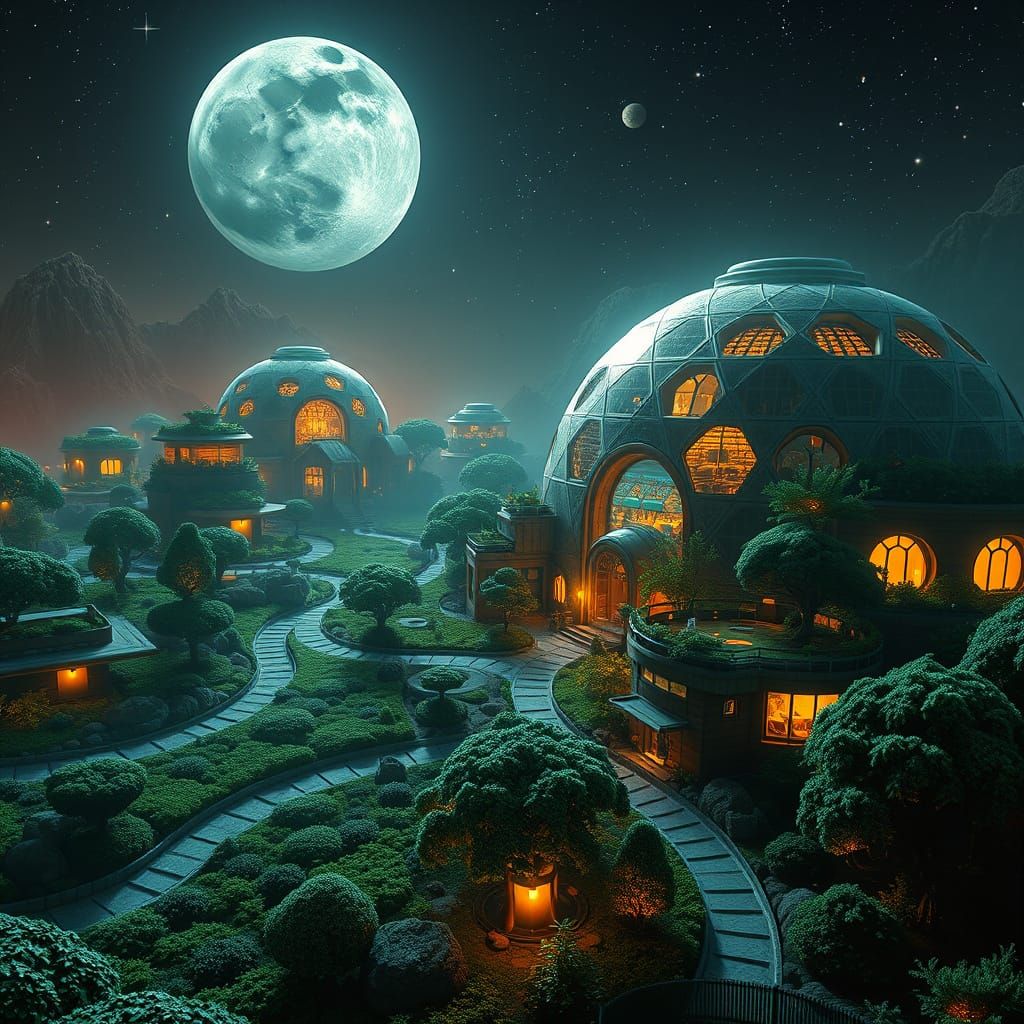 Solarpunk Lunar Oasis in Vibrant, Futuristic Harmo... - AI Art
