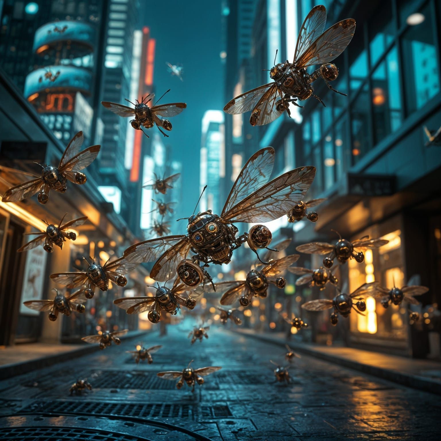 Clockwork Insects in Futuristic Metropolis - AI Art