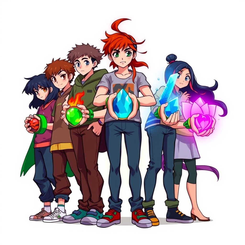 Teen Heroes Unite with Elemental Rings in a Heroic... - AI Art