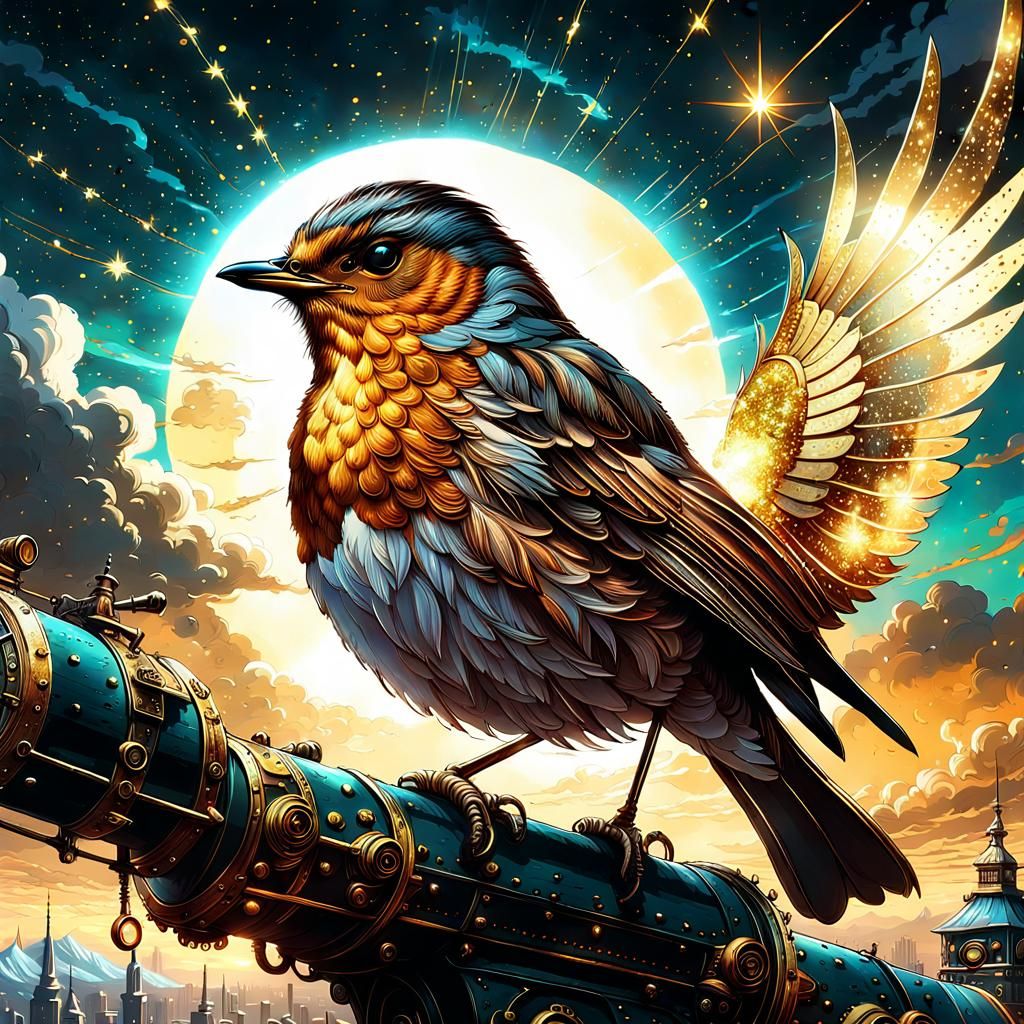 Robin bird admiring the sparkling sky - AI Generated Artwork ...