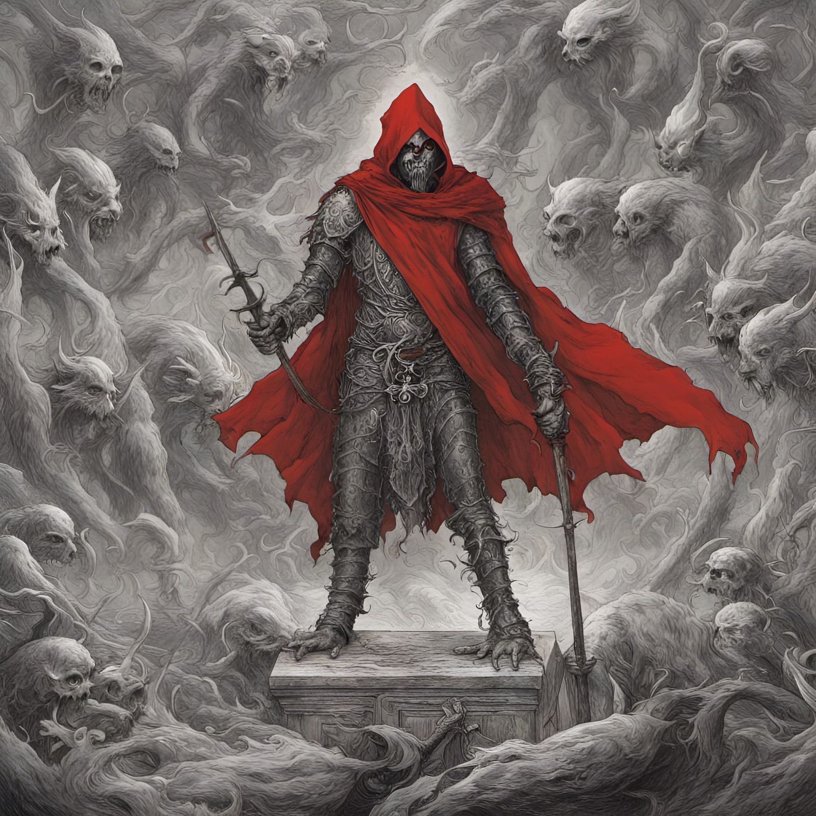 red mystic mist medieval book of demons cover,black metal style ...