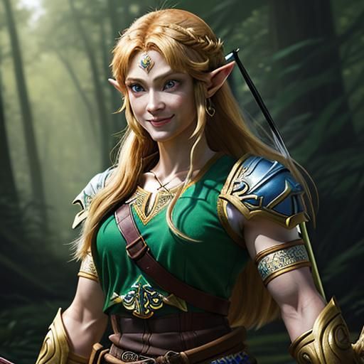 Full-body color of an extremely strong warrior princess Zelda in the ...