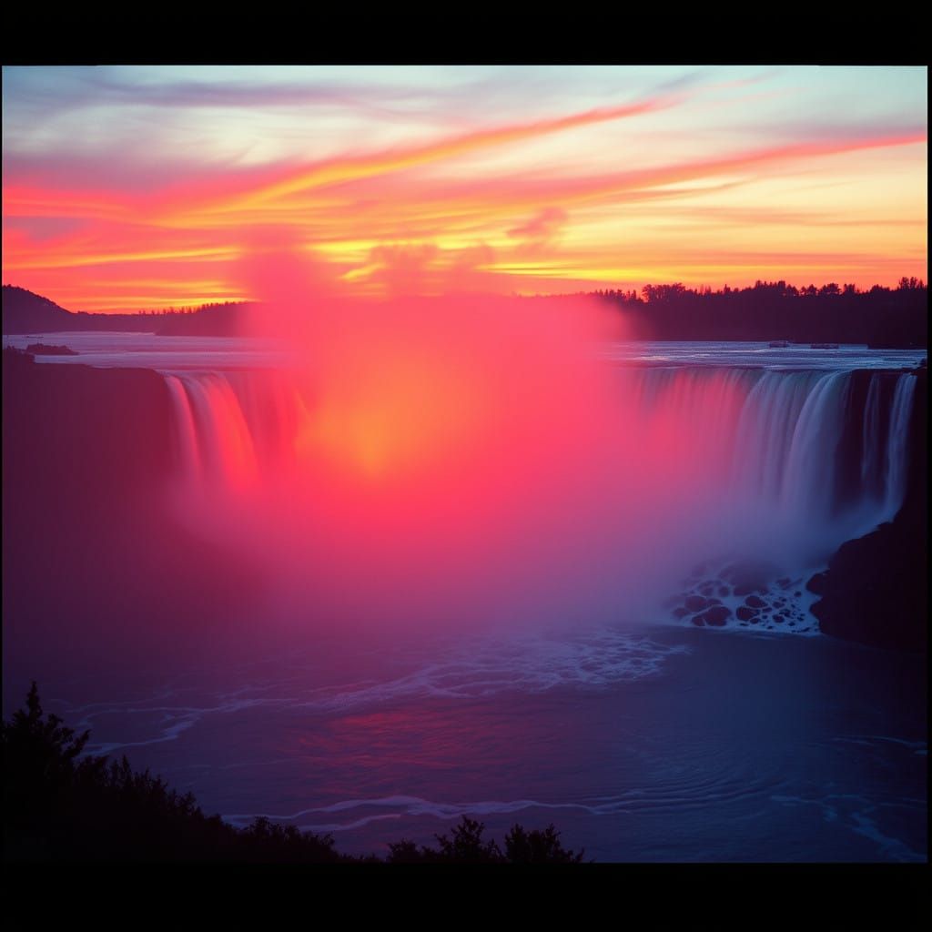Niagara Falls at sunset - Ethereal Cinema: 35mm Film Still o...