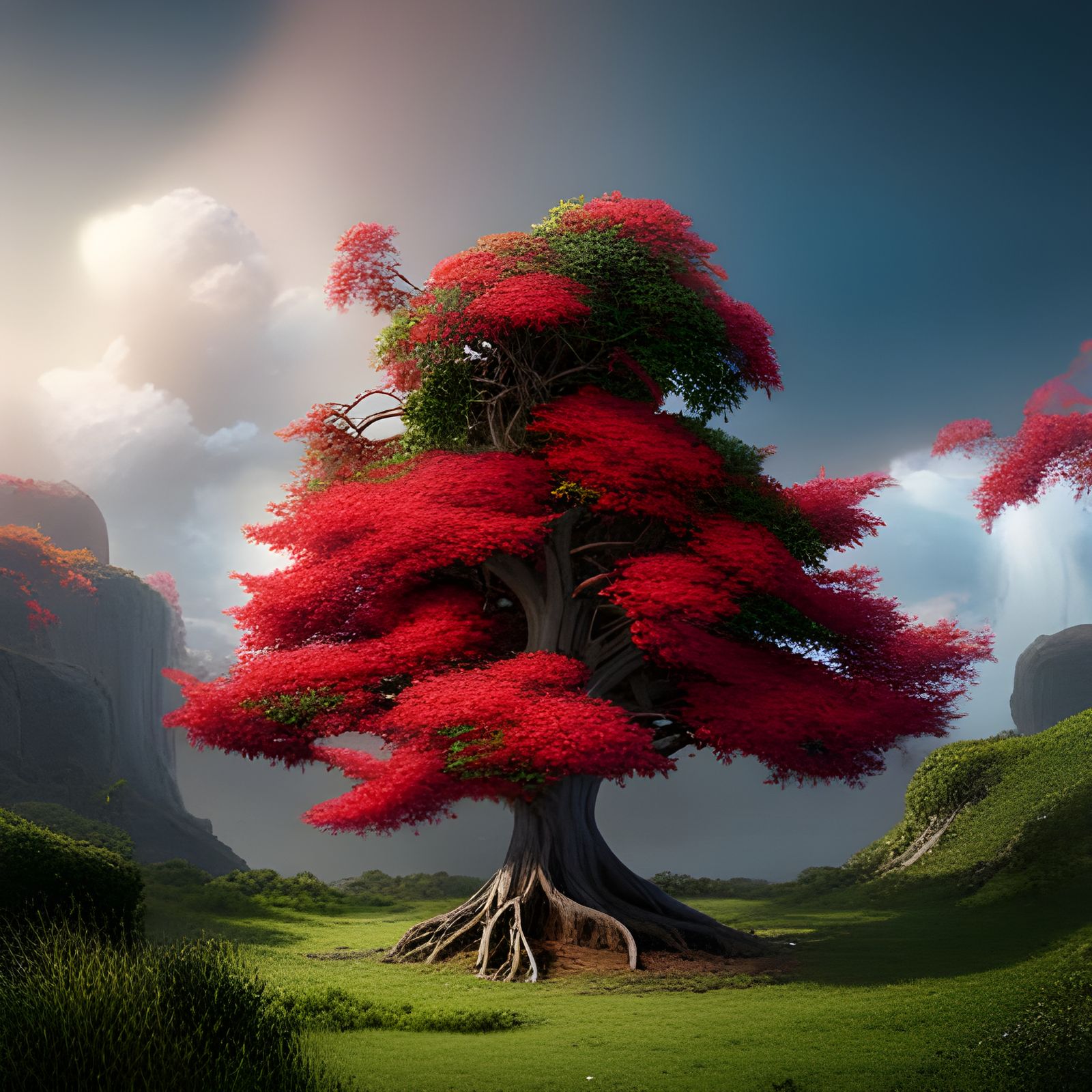 A flowering ceibo tree in the valley. - AI Generated Artwork ...