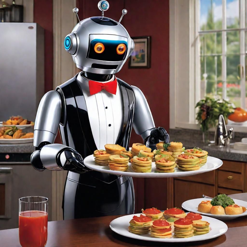 Robot Butler serving appetizers - AI Generated Artwork - NightCafe Creator