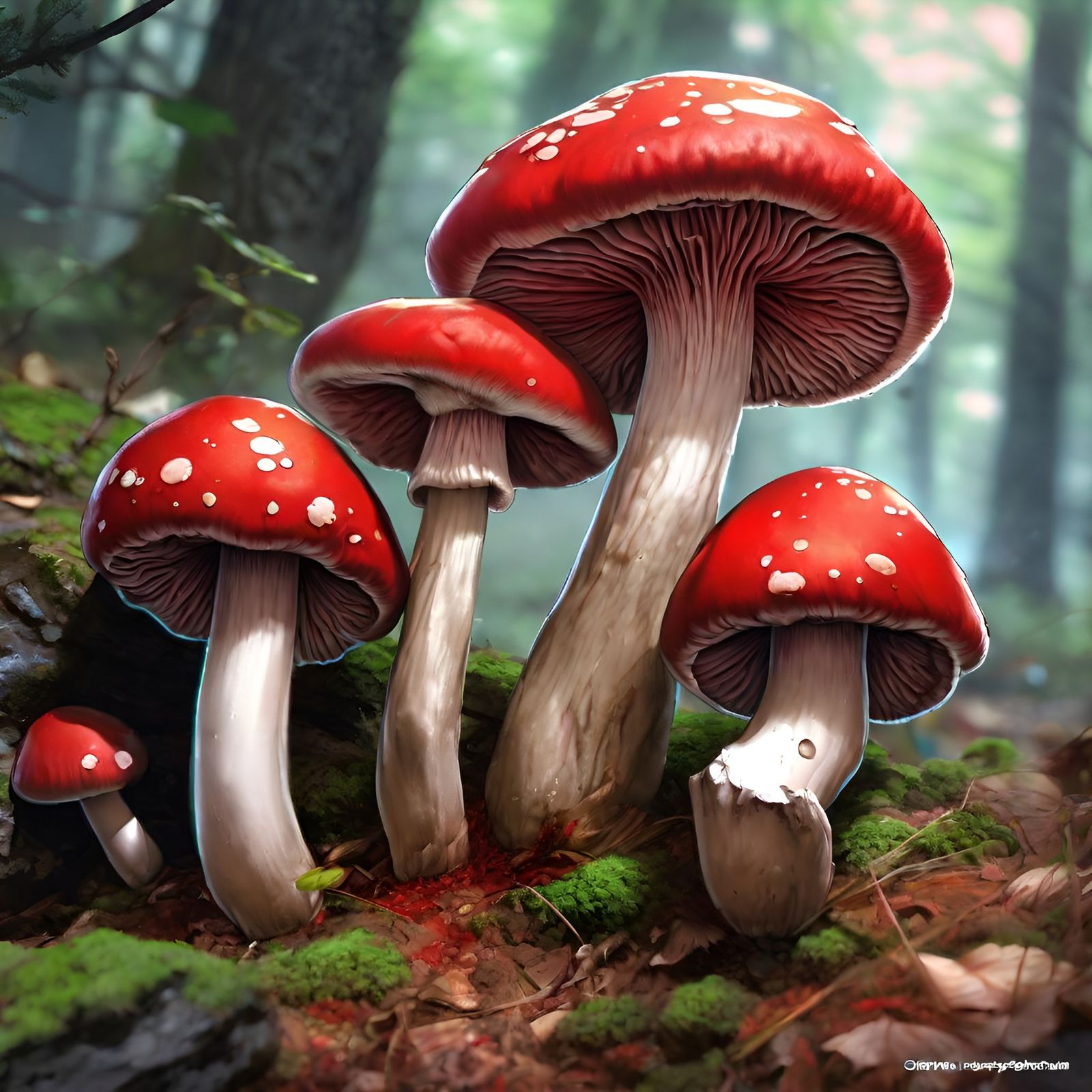 Red Cap Mushrooms - AI Generated Artwork - NightCafe Creator
