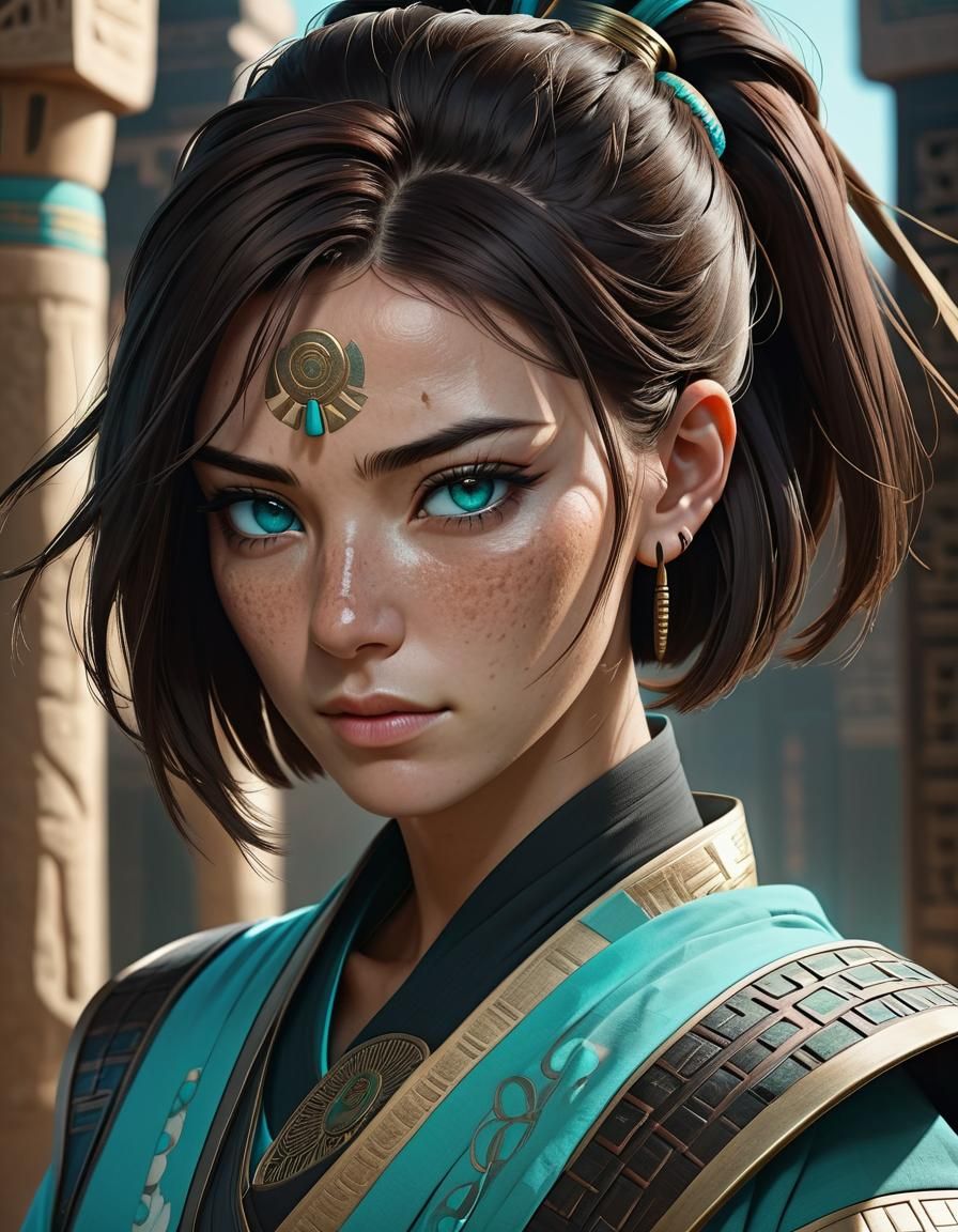 Turquoise eyes Egyptian girl - AI Generated Artwork - NightCafe Creator