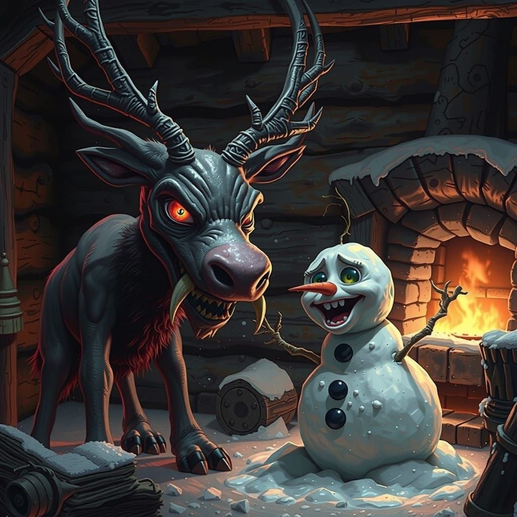 Evil Rudolph melting the snowman - Evil Rudolph melting the...