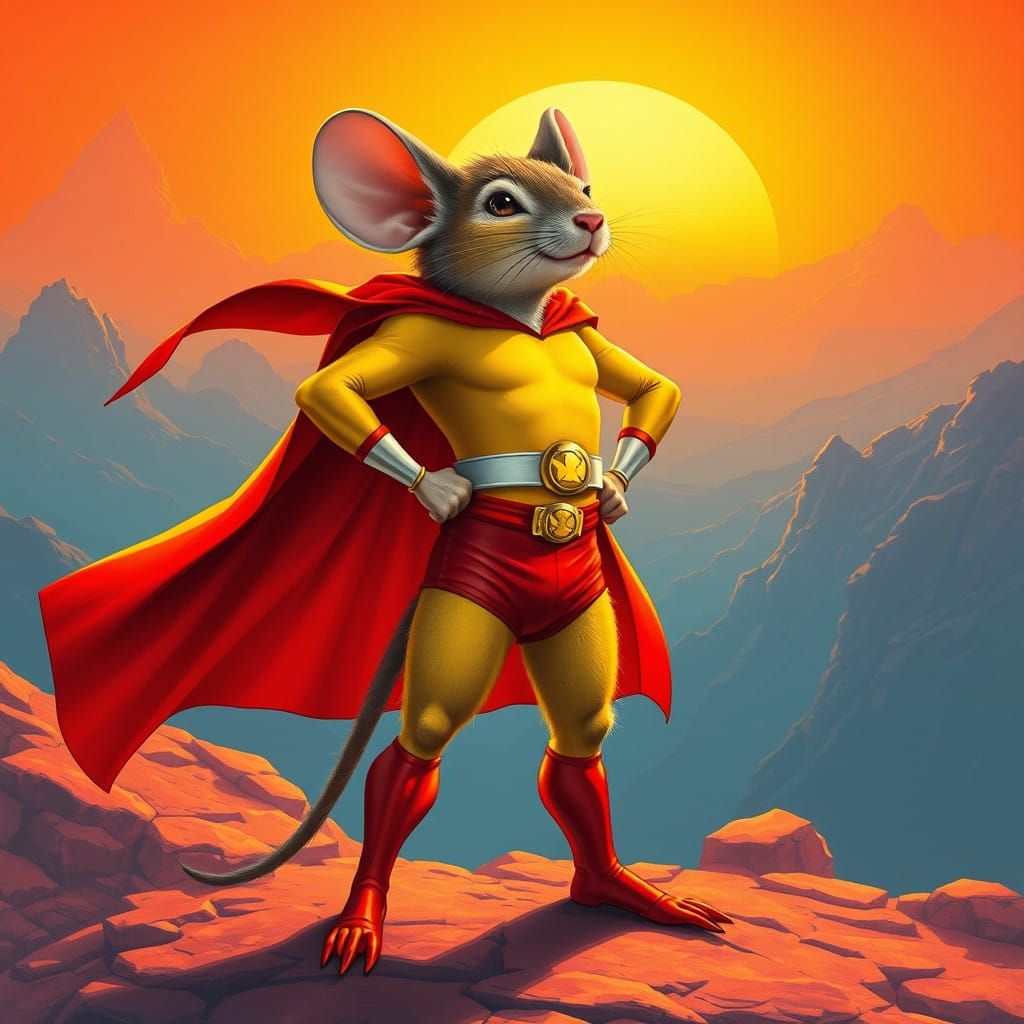 Mighty Mouse, Heroic Rodent in Sunset Yellow Bodys... - AI Art