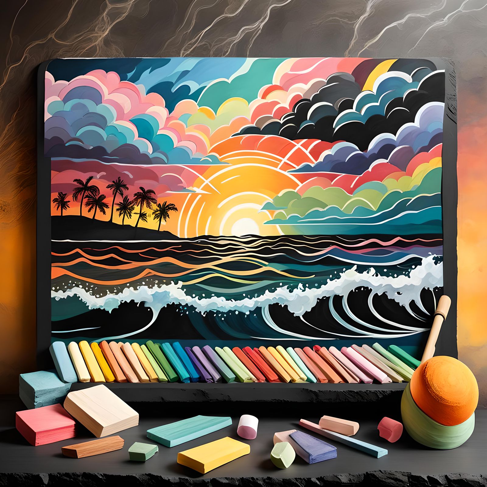 Tropical Sunset Chalk Art - AI Generated Artwork - NightCafe Creator