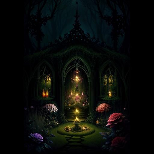 magical, enchanting, Secret flower haunted garden, gothic, macabre ...