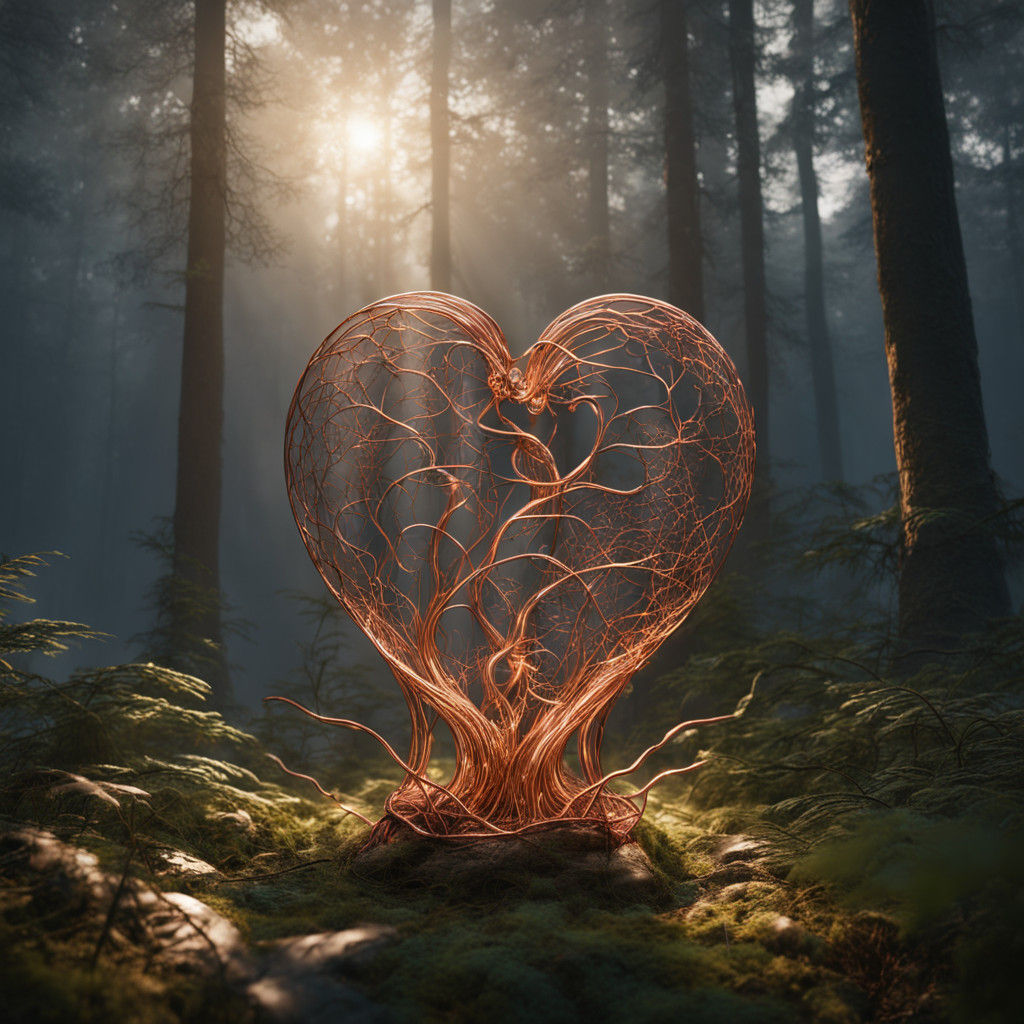heart of the forest - Copper Wire Fantasy Statue Amidst a Mi...