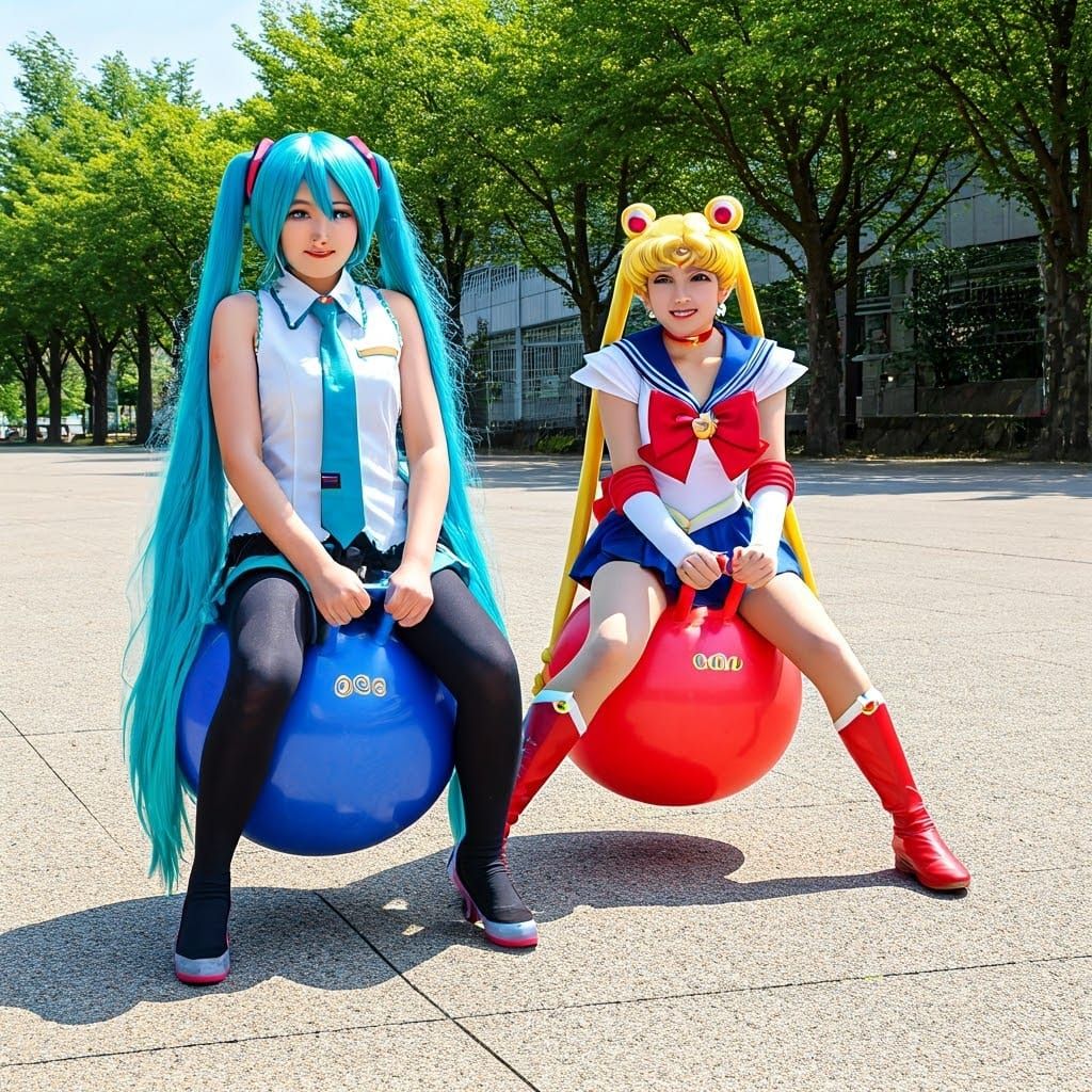 Anime Icons Bounce on Trampolines at School - AI Art