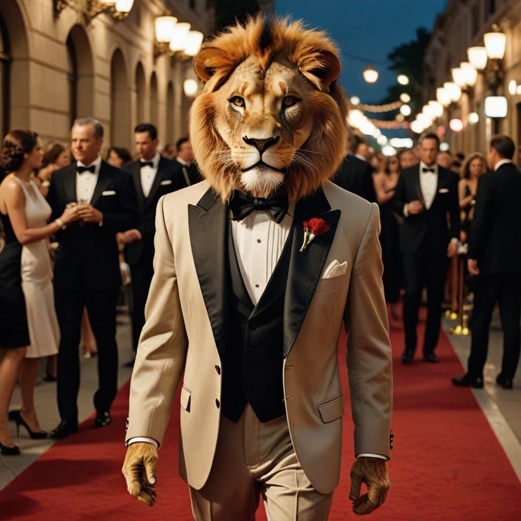 Animals Walking the Red Carpet - Lion in Tuxedo Struts Down ...
