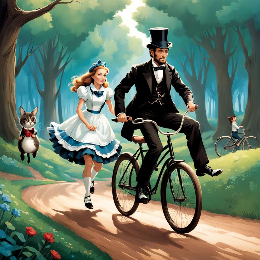 Wandering Abraham Lincoln riding a bicycle with Alice - AI Generated ...