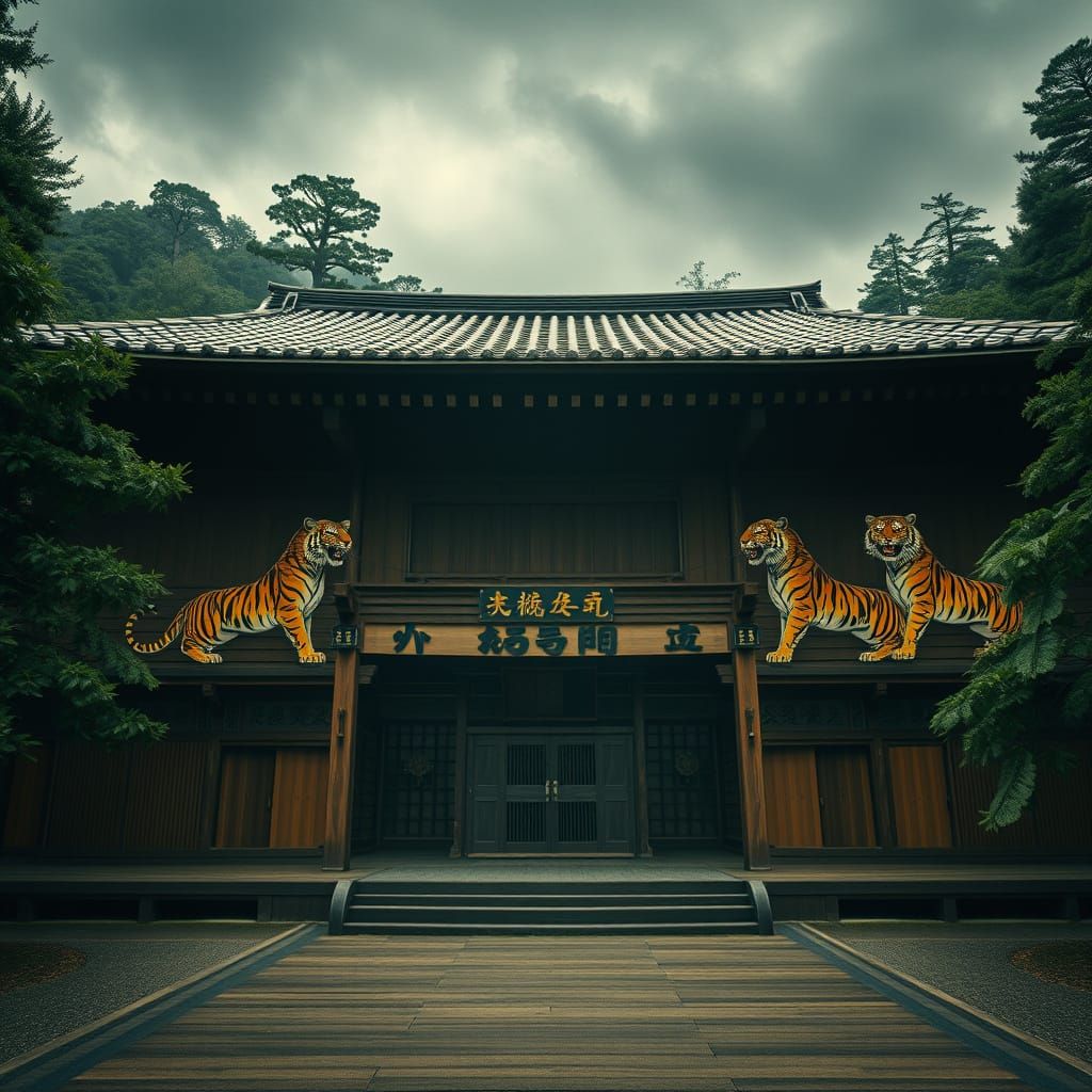 Tiger Dojo Tokyo - Tokyo Dojo with Tigers in Cinematic Style
