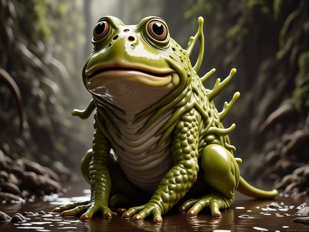Adventurous Pepe the Frog in Flux Horror Style - AI Art