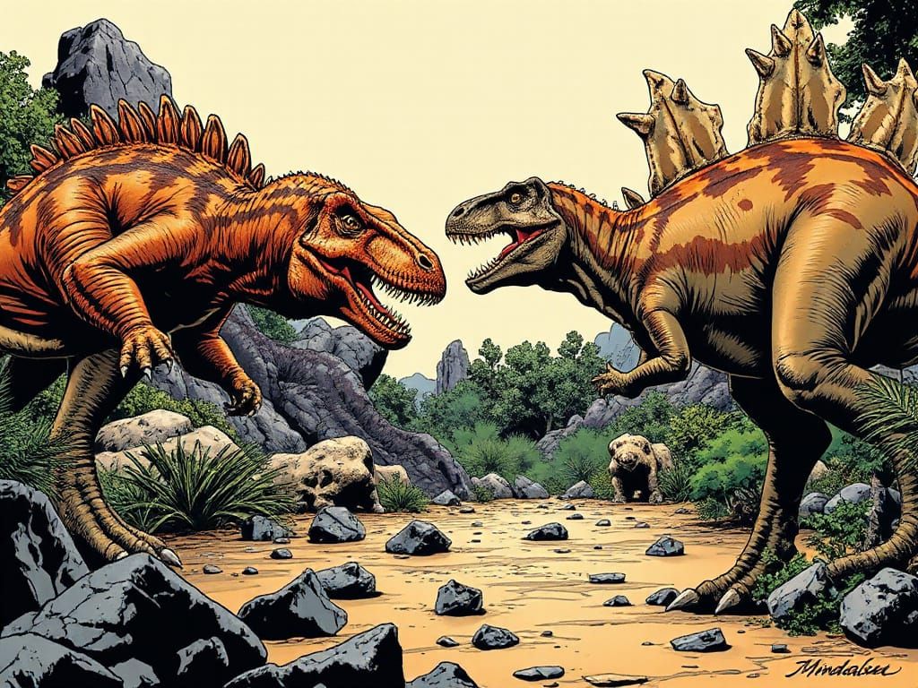 Allosaurus vs Stegosaurus: Jurassic Clash in Comic... - AI Art