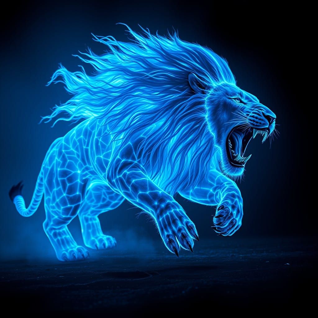 Lion - Ethereal Lion Unleashes Ferocity in Dark Fantasy Re...