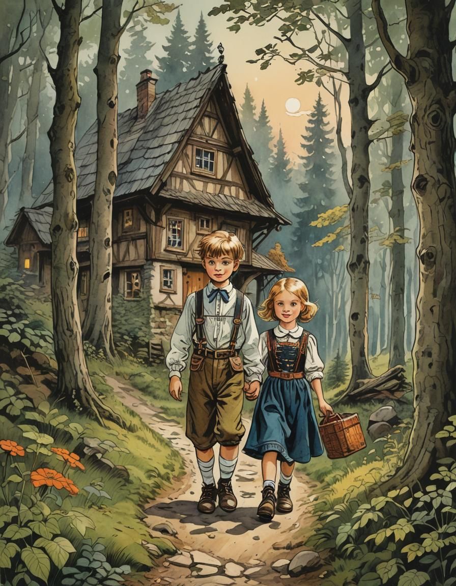 Hansel & Gretel Before they Meet the Witch - AI Generated Artwork ...