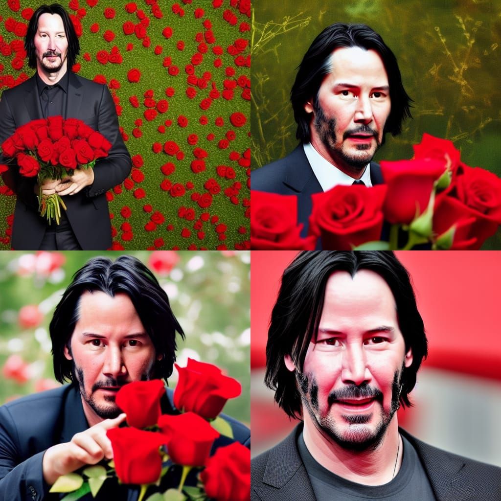 keanu reeves with red roses - AI Generated Artwork - NightCafe Creator