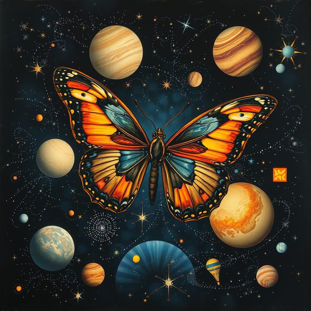 Butterfly in Deep Space: A Vibrant Abstract Realis... - AI Art