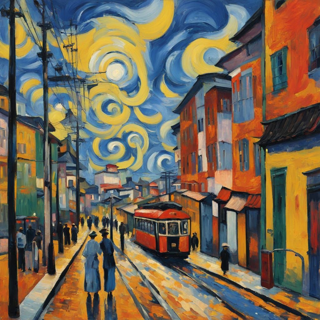 Kobe, Japan - Kobe Cityscape in Vibrant Neo-Expressionist St...