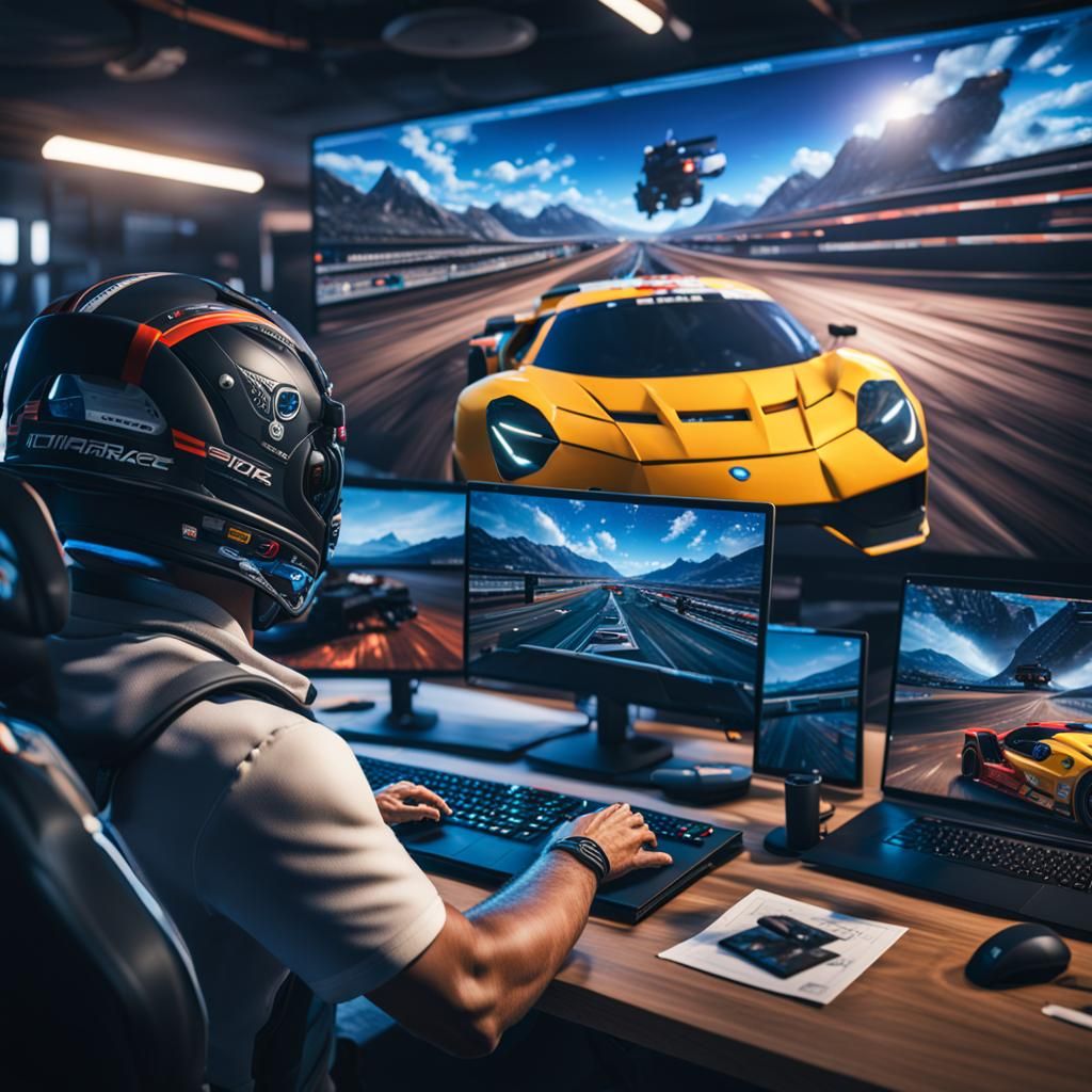 A simrace PC player playing a car race pc game - AI Generated Artwork ...