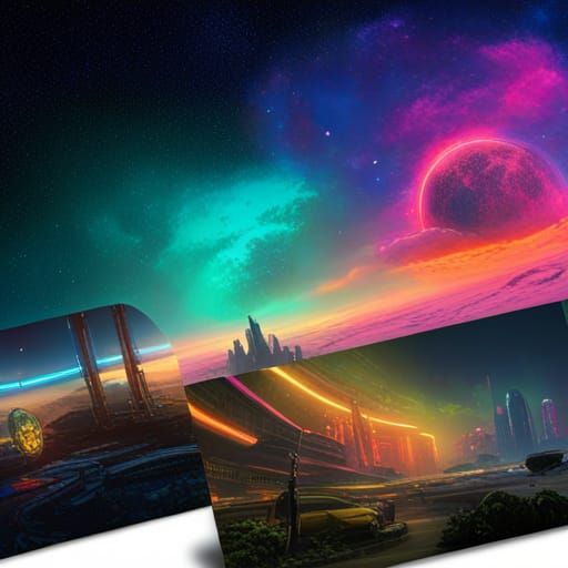 spacecore landscape nebula planets stars cyberpunk 2099 blade runner 2049 neon - AI Generated ...