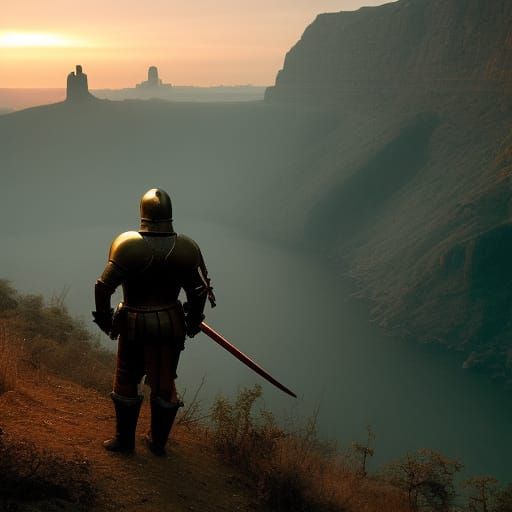 knight approaching castle at sunset - AI Generated Artwork - NightCafe ...