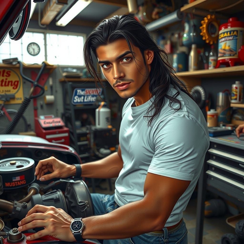 Mechanic 241208 - Gritty Garage Scene in Realistic Style