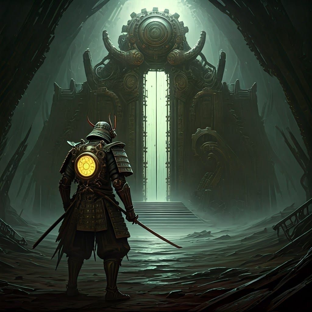 Clockwork Samurai Stands Vigilant Before Biomechan... - AI Art