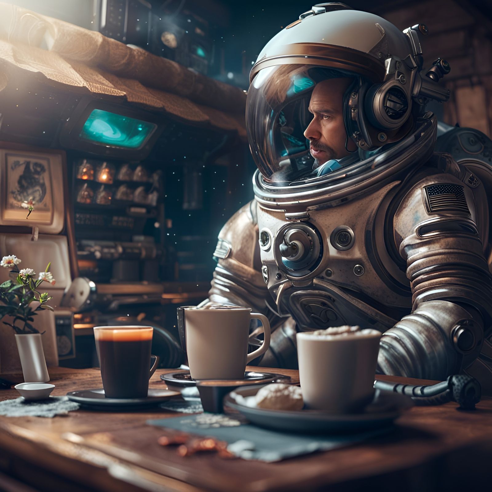Having A Nice lunch In Space - AI Generated Artwork - NightCafe Creator