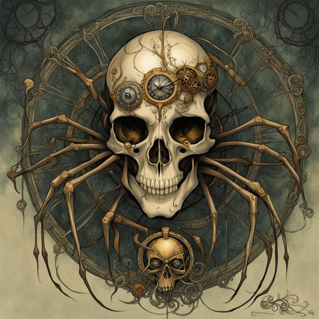 clockwork spider skull, dark fantasy concept art, style of Rebecca Guay ...