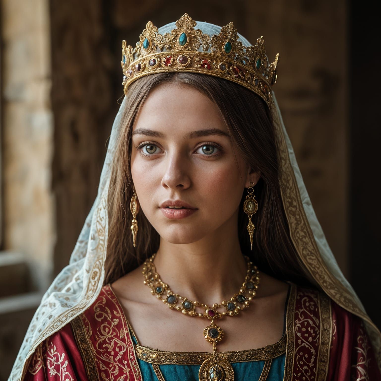 A medieval portrait of a Byzantine princess in SFW style.