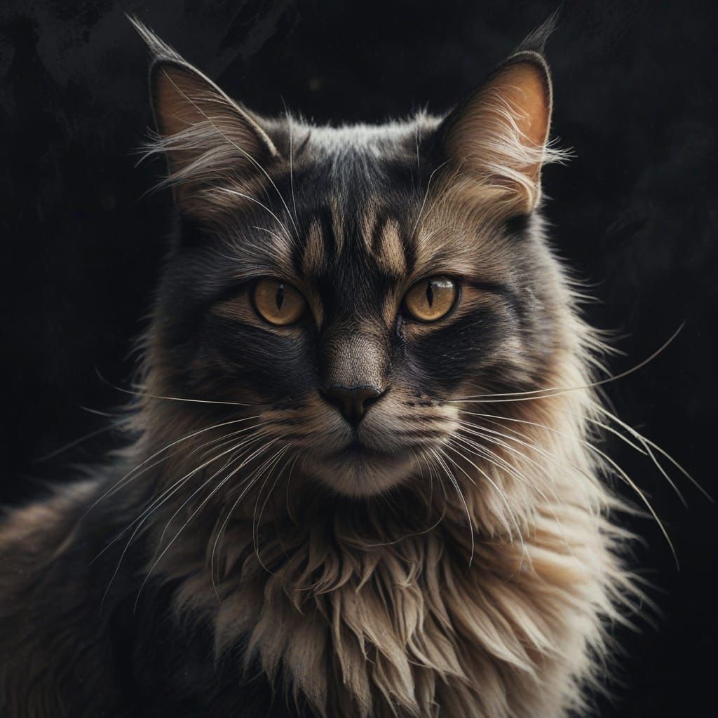 Portrait of a calico cat - Surreal Calico Cat in a Charred R...