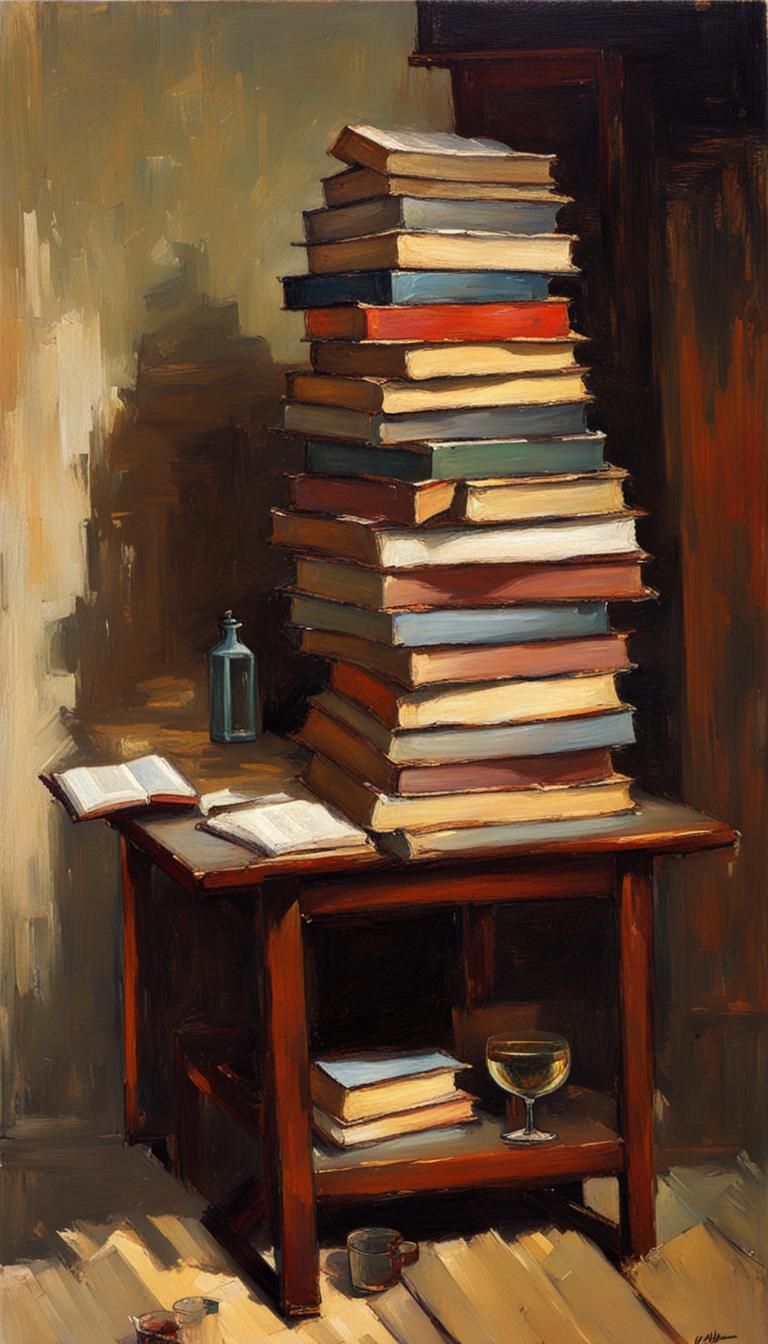 A pile of books - 2 - AI Generated Artwork - NightCafe Creator